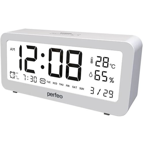 Perfeo Часы-метеостанция "Brisa", белый, (PF-S8827) (время, будильник, температура, влажность, дата, подсветка)