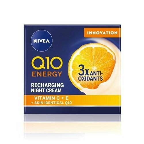 Восстанавливающий ночной крем NIVEA Q10 ENERGY Recharging Night Cream с натуральным экстрактом апельсина 50 мл (Из Финляндии)