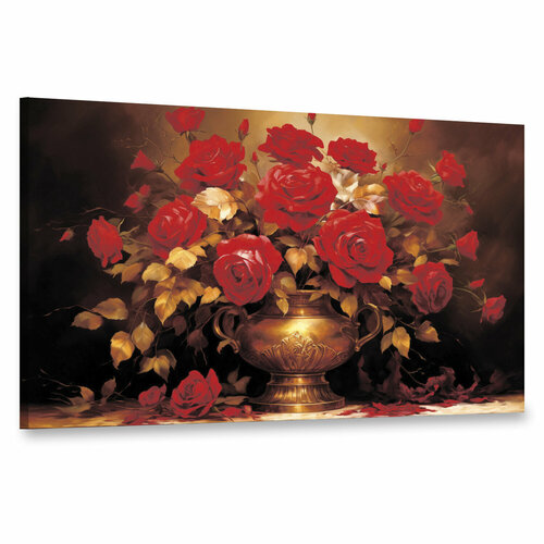 Интерьерная картина 100х60 "Розы в золоте"