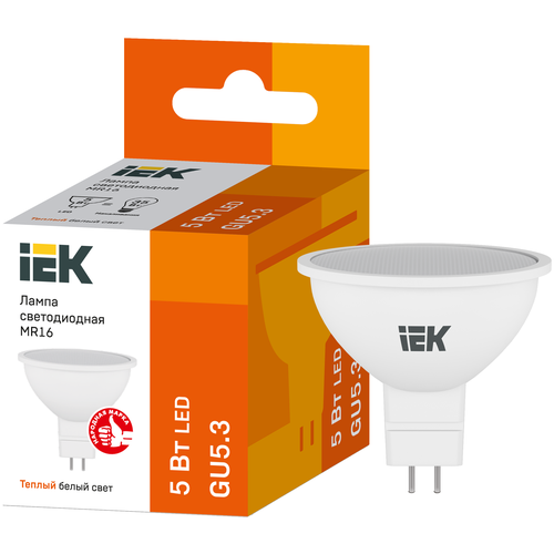 Лампа светодиодная IEK ECO софит 3000K, GU5.3, MR16, 5 Вт, 3000 К