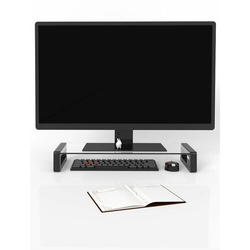 Подставка настольная для монитора, ноутбука, принтера, под монитор, iMac, Mac, ТВ, стекло, черный, STM, SPACEPAD MS1LBU