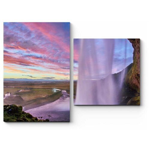 Модульная картина Красивый закат на водопаде60x45