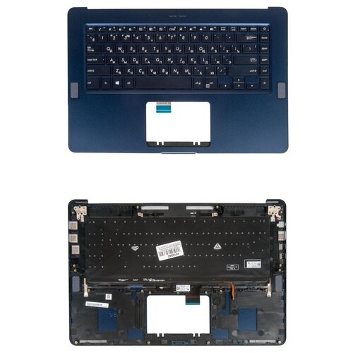 Keyboard / Клавиатура для ноутбука Asus UX550VE-1A с топкейсом, подсветкой, темно-синяя, металл UI раскладка, RU лазерная гравировка
