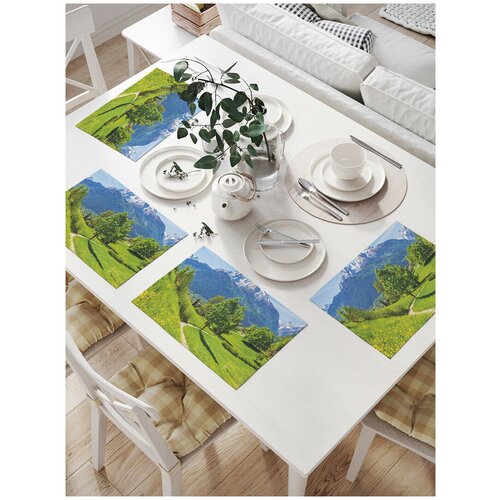 Салфетки на стол для сервировки прямоугольные, плейсмат JoyArty "Живописная дорога", 32x46 см, в комплекте 4шт.