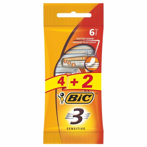 Станки одноразовые Bic 3 Sensitive, 4+2 шт