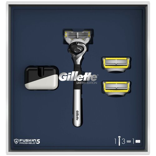 Набор Gillette подарочный: подставка, бритвенный станок Fusion5 ProShield Flexball, разноцветный