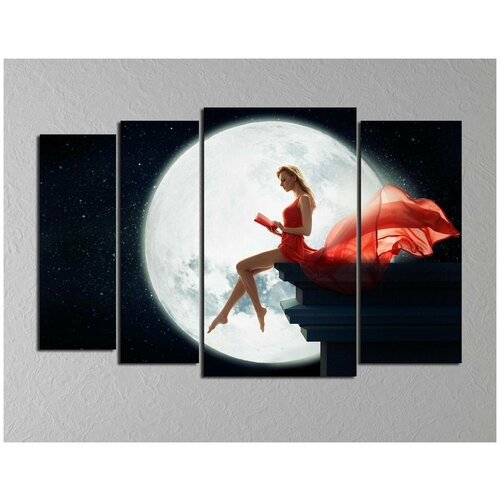 Модульная картина на Стекле - "Девушка на фоне луны", размер 90х60 см