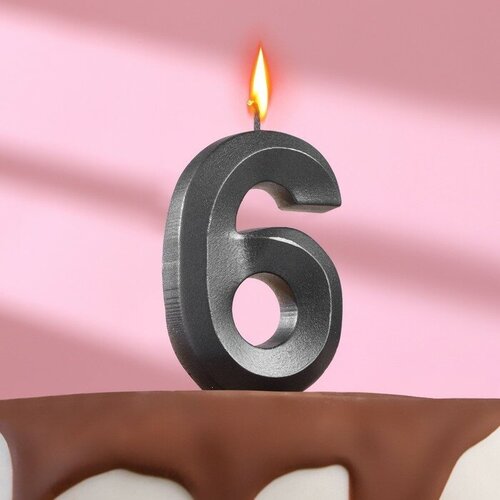 Свеча в торт "Грань" , цифра 6 , графит, 6,5 см