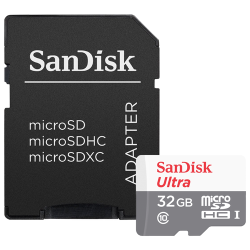 Карта памяти SanDisk microSDHC 32 ГБ Class 10, V10, A1, UHS-I, R 80 МБ/с, адаптер на SD, 1 шт., черный