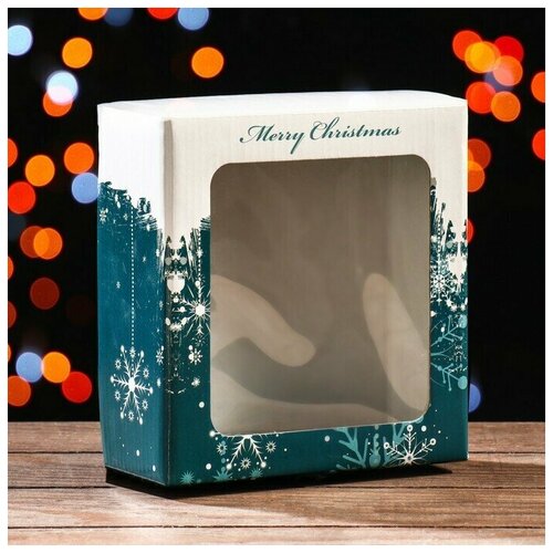 Складная коробка Снежинки Merry Christmas , 14,5 х 14,5 х 6 см