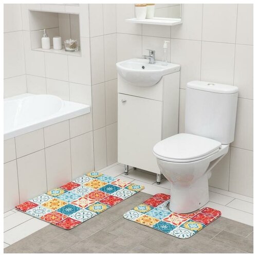 SAVANNA Набор ковриков для ванной и туалета SAVANNA «Мозаика», 2 шт, 50×80 см, 40×50 см