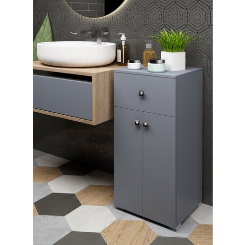 Шкаф для ванной комнаты, REGENT style, Пенал Виола 2двери 1ящик, темно-серый, 83,6*40*35