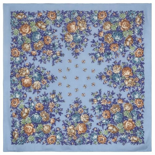 Платок Павловопосадская платочная мануфактура,115х115 см, золотой, синий