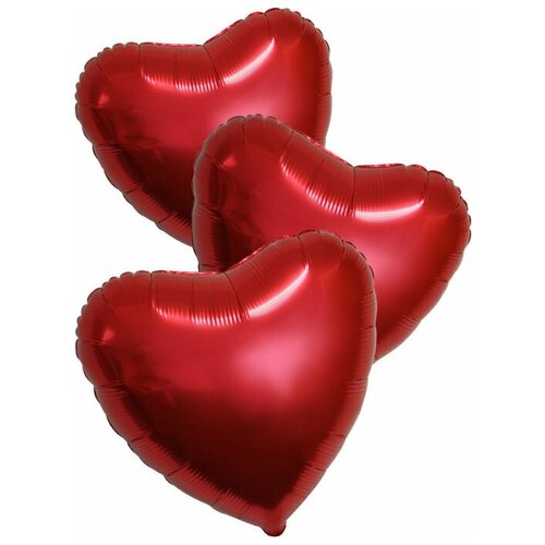 Воздушные шары фольгированные Flexmetal Сердца, Металлик, красный, 46 см, 3 шт