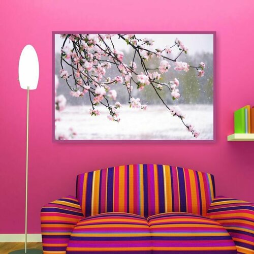 Постер Цветущая Яблоня Покрытая Снегом 40х30 см в тубусе ПолиЦентр