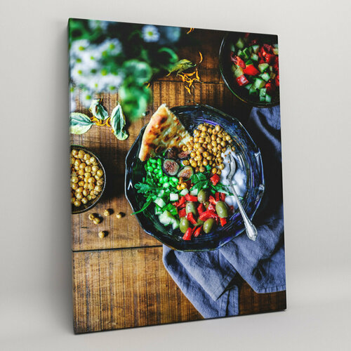 Картина на холсте (интерьерный постер) "Вегетарианский обед" для кухни, кафе и ресторан, с деревянным подрамником, размер 45x60 см
