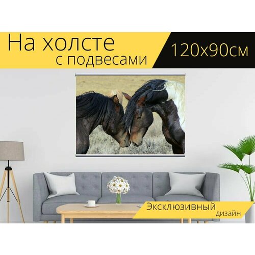 Картина на холсте "Дикий, лошади, вайоминг" с подвесами 120х90 см. для интерьера