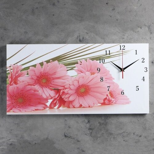 Сюжет Часы настенные, на холсте, серия: Цветы, "Розовые герберы", 40х76 см