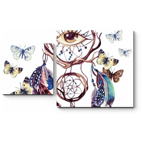 Модульная картина Ловец снов в окружении порхающих бабочек 70x42