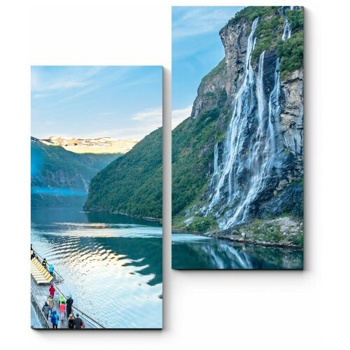 Модульная картина Водопад 7 сестер в норвежских фьордах 110x138