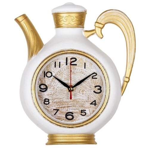 Настенные часы Рубин Чайник 2622-002 с плавным ходом / арабский циферблат / 1хАА / белый с золотом, 26.5х24см