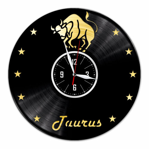 Знак зодиака "Телец" - настенные часы из виниловой пластинки (с золотой подложкой)