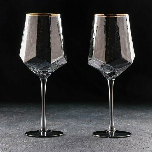 Набор бокалов стеклянных для вина Magistro «Дарио», 500 мл, 10×25 см, 2 шт, цвет графит