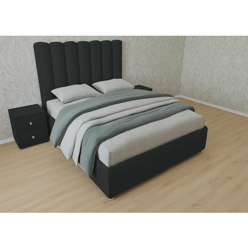Двуспальная кровать Женева Нью 160x200 основание металлическое с ламелями велюр черный ножки 5 см