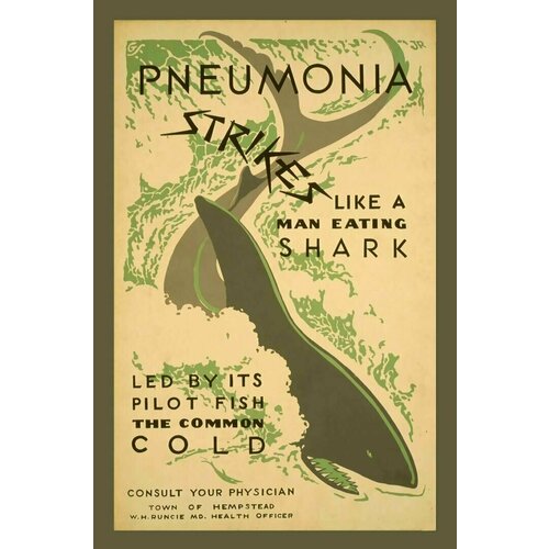 Плакат, постер на холсте Phneumonia strikes/Пневмония атакует. Размер 21 на 30 см