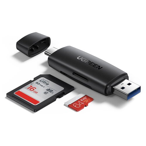Кардридер многофункциональный UGREEN CM304 (80191) Multifunction USB-C +USB TF/SD 3.0 Card Reader. Цвет: черный