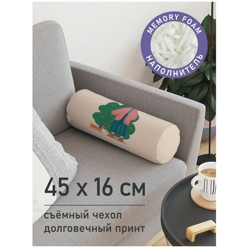 Декоративная подушка валик JoyArty "Дама с собачкой" на молнии, 45 см, диаметр 16 см