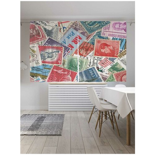 Классические шторы JoyArty "Почтовые марки", серия Oxford DeLux, 2 полотна 145x180 см
