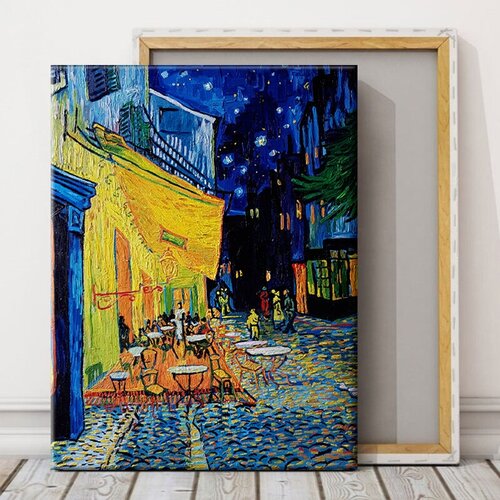 Картина на холсте 50х70 см "Репродукция Ночная терраса кафе, Ван Гог", Большая картина для интерьера на стену, на подрамнике