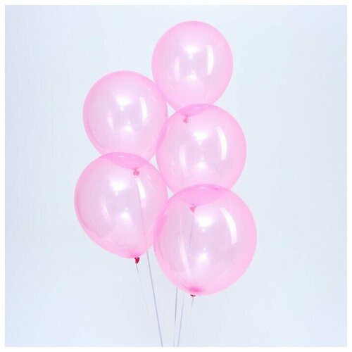 Воздушные шарики 12", кристалл, набор 5 шт, цвет розовый