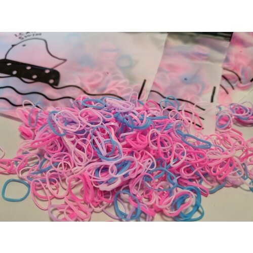Комплект резинок для волос/силиконовые резинки/резинки детские/одноразовые резинки/ 1000 цвет голубой/розовый