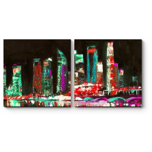 Модульная картина Ночной Сингапур маслом 80x40