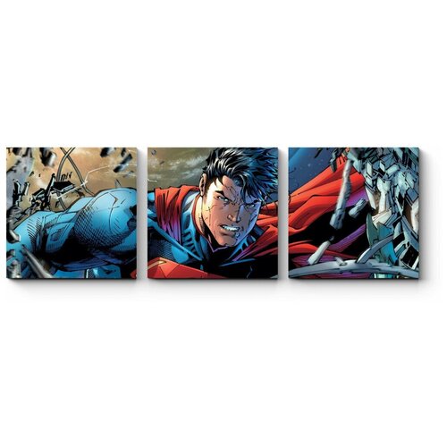 Модульная картина Супермен, разбивающий стену 90x30