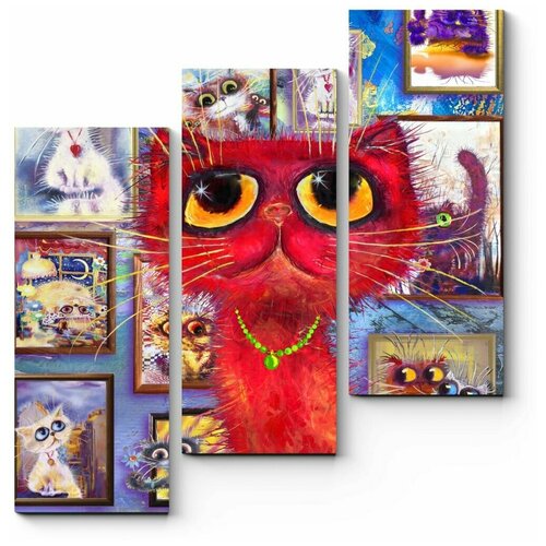 Модульная картина Красный кот гуляет по галерее 70x75