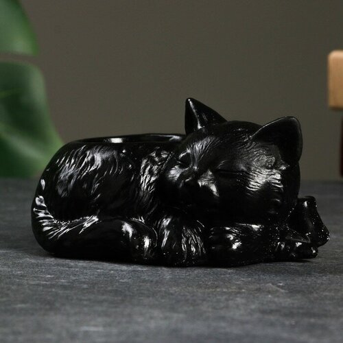 Хорошие сувениры Кашпо - органайзер "Спящая кошка с бантом" черная, 6см