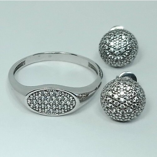 Ювелирный комплект: серьги, кольцо, серебро, 925 проба, фианит, размер кольца 18.5