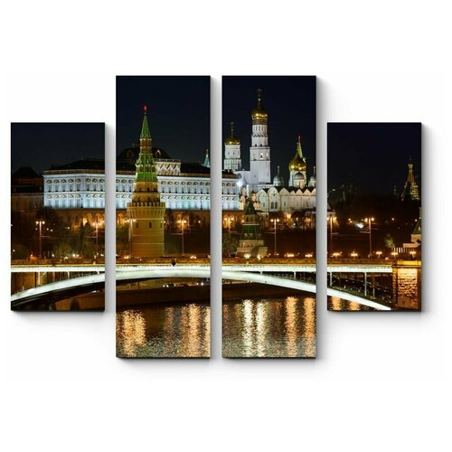 Модульная картина Ночный Кремль в отражении Москвы-реки 80x60