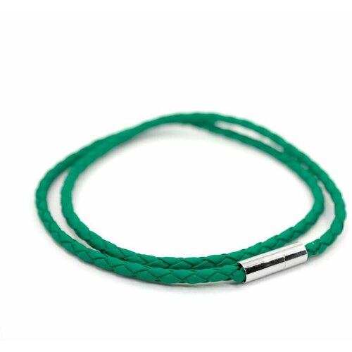 Плетеный браслет Handinsilver ( Посеребриручку ) Браслет плетеный кожаный с магнитной застежкой, 1 шт., размер 21 см, серебристый, зеленый