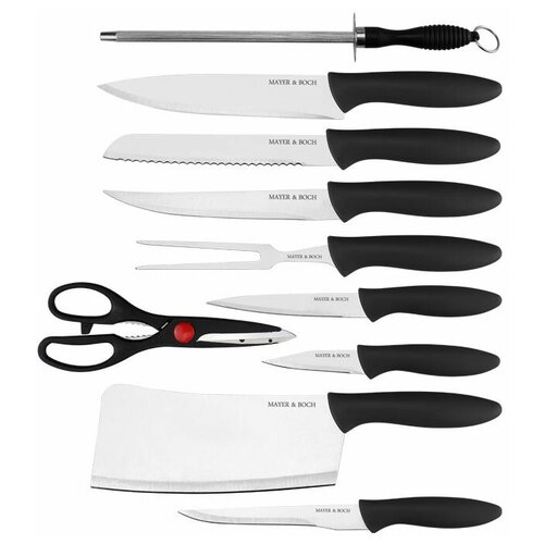 Набор ножей Нож универсальный MAYER & BOCH 26996, 7 ножей, ножницы, мусат, большая вилка и разделочная доска, черный
