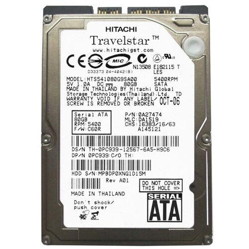 Жесткий диск Hitachi 0PC939 80Gb 5400 SATA 2,5" HDD