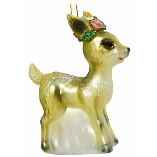Ёлочная игрушка оленёнок В цветочной короне стоящий, стеклянный, 9 см, Kaemingk (Decoris) 120527-1