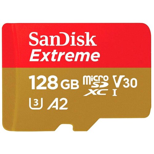 Карта памяти SanDisk microSDXC 128 ГБ Class 10, V30, A2, UHS Class 3, R/W 160/90 МБ/с, адаптер на SD, красный/бежевый