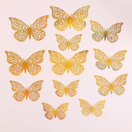 Страна Карнавалия Набор для украшения «Бабочки», 12 штук, голография, цвет золото