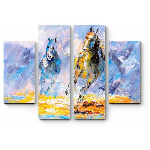 Модульная картина Бегущие лошади, масло 90x68