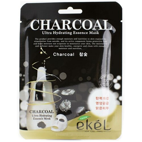 Ekel Маска тканевая с экстрактом древесного угля Charcoal Ultra Hydrating Essence Pack, 25 г, 25 мл