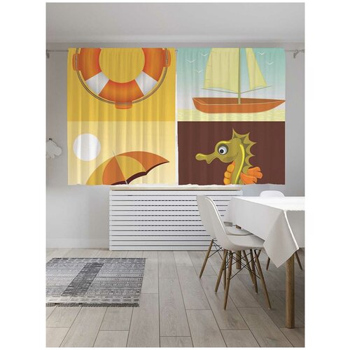 Классические шторы JoyArty "Морские символы", серия Oxford DeLux, 2 полотна 145x180 см